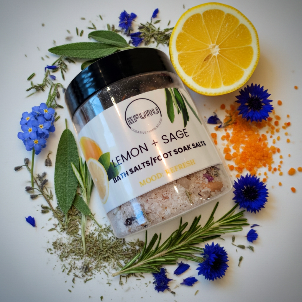Lemon +Sage - Bath Salt/Foot Soak 8oz – Efuru Studio